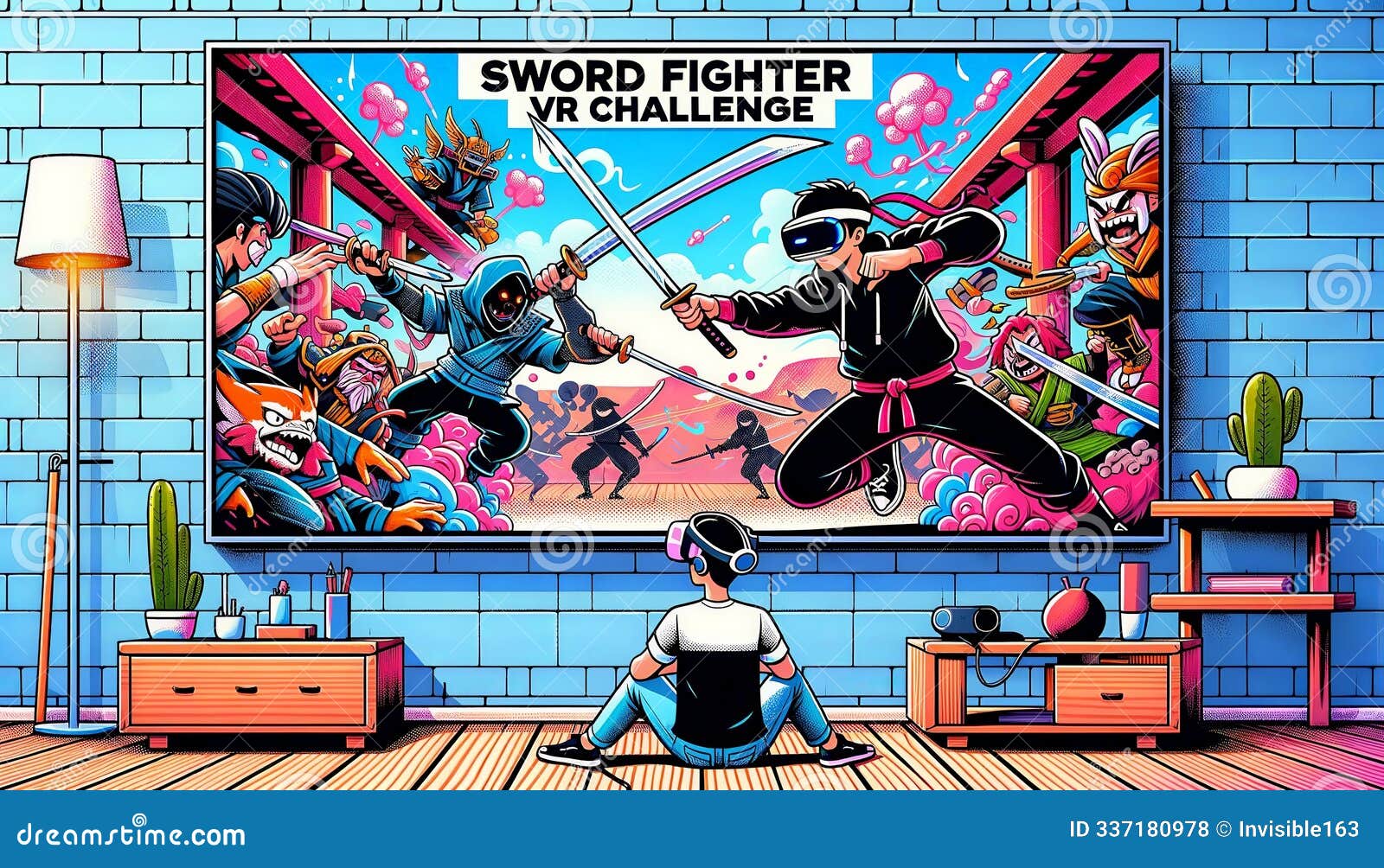 Face Virtual Sword Fighting Challenges, Guided by Doodle Avatar Stock ...