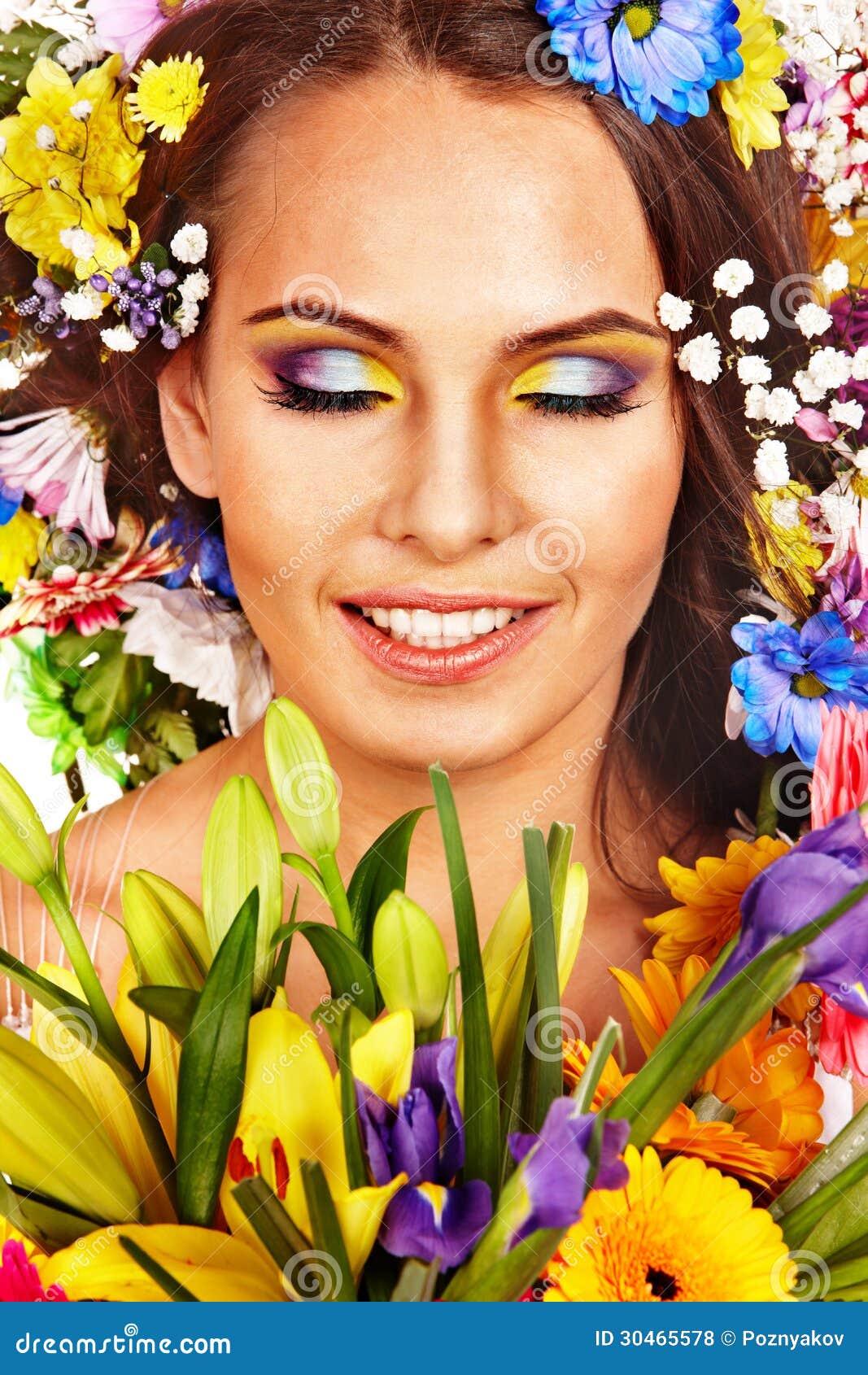 Face of woman with flower. stock photo. Image of flower - 30465578