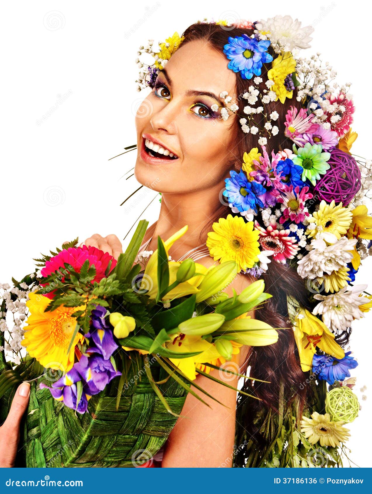 Face of woman with flower. stock photo. Image of blue - 37186136