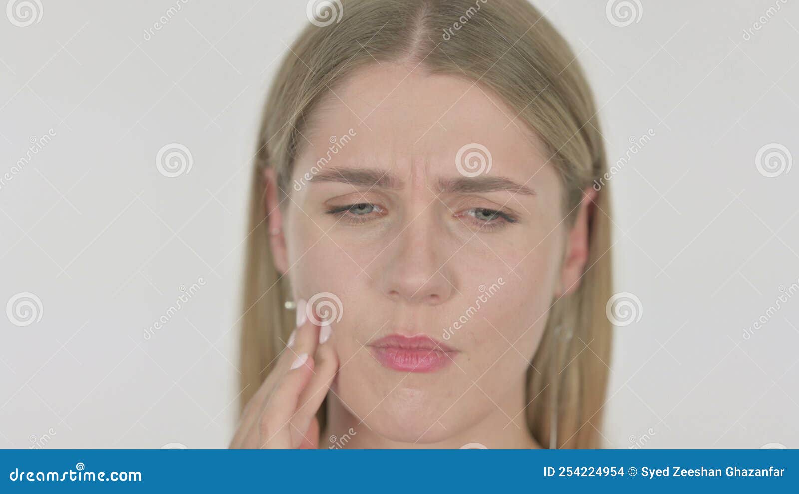 Face of Young Woman Having Toothache on White Background Stock Footage ...