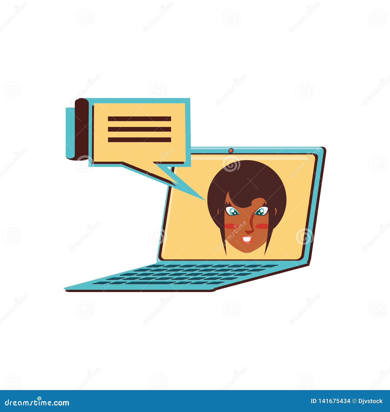 Face of Woman in Laptop Computer with Speech Bubble Stock Vector ...