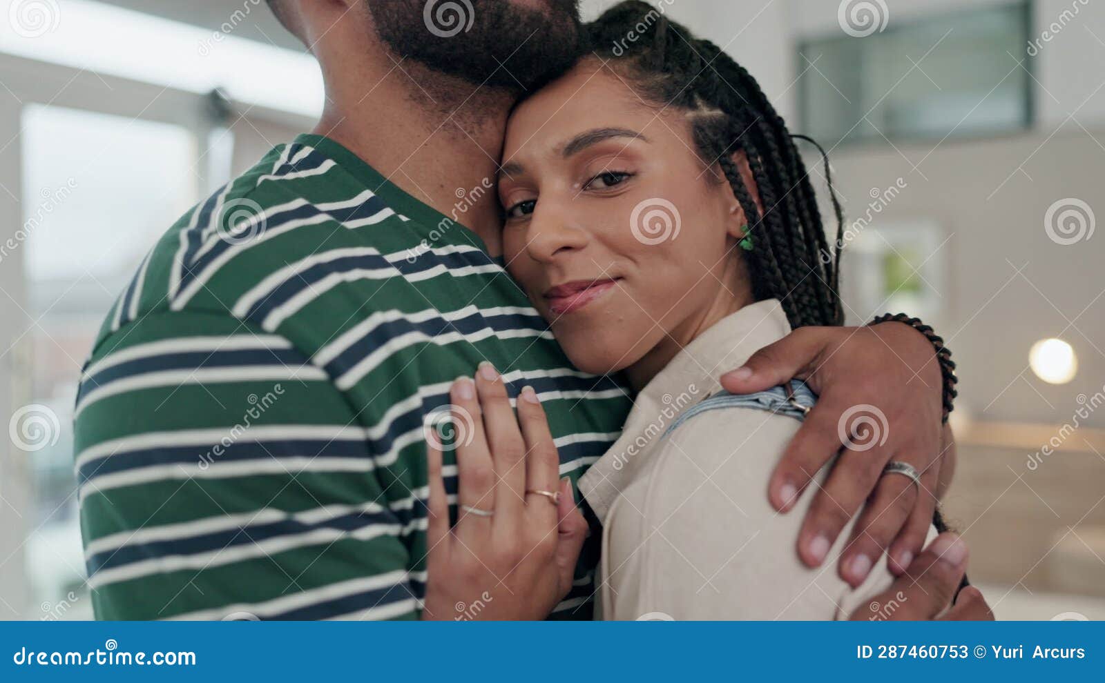 Face Of Woman Man And Hug In Home For Love Care And Bonding Together