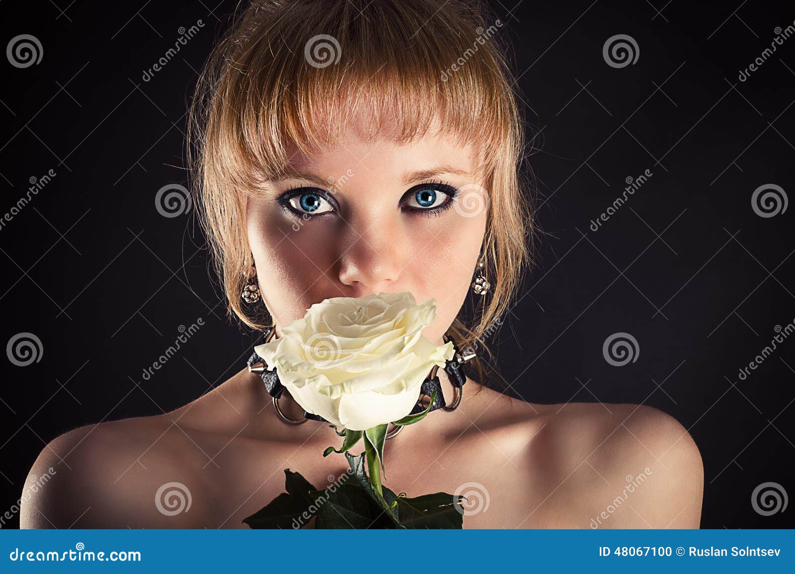Face of Woman with White Rose Stock Photo - Image of girl, hair: 48067100