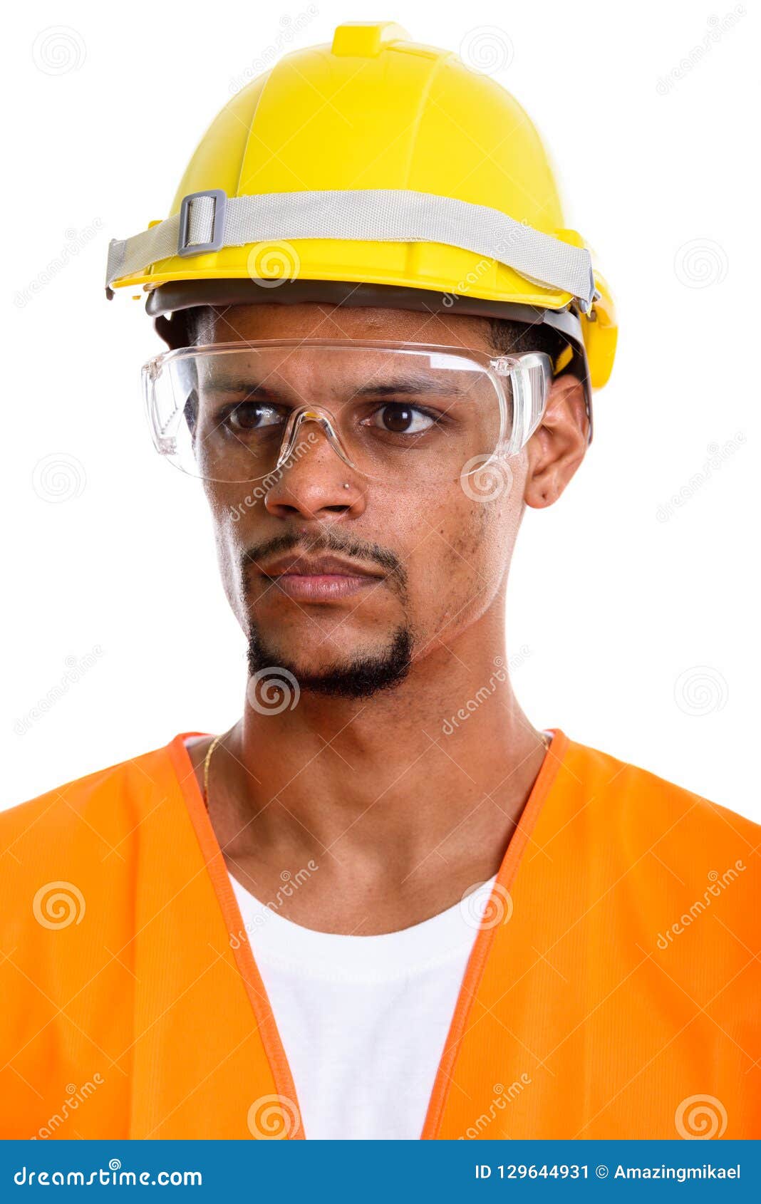 Face of Young African Man Construction Worker Thinking while Wea Stock ...