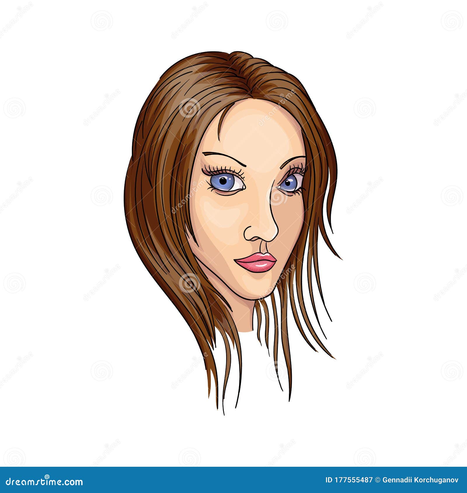 Face Of Young Beautiful Girl With Blue Eyes Stock Vector