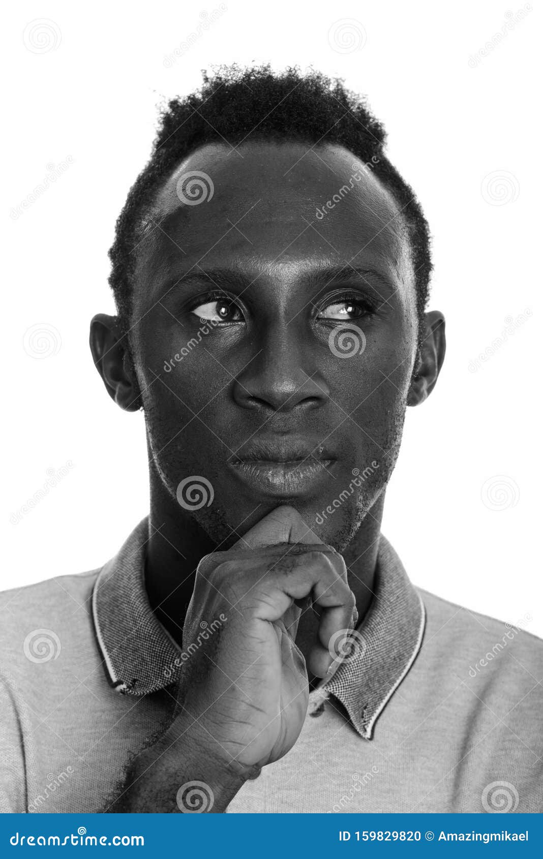 Face of Young Black African Man Thinking Stock Photo - Image of hand ...