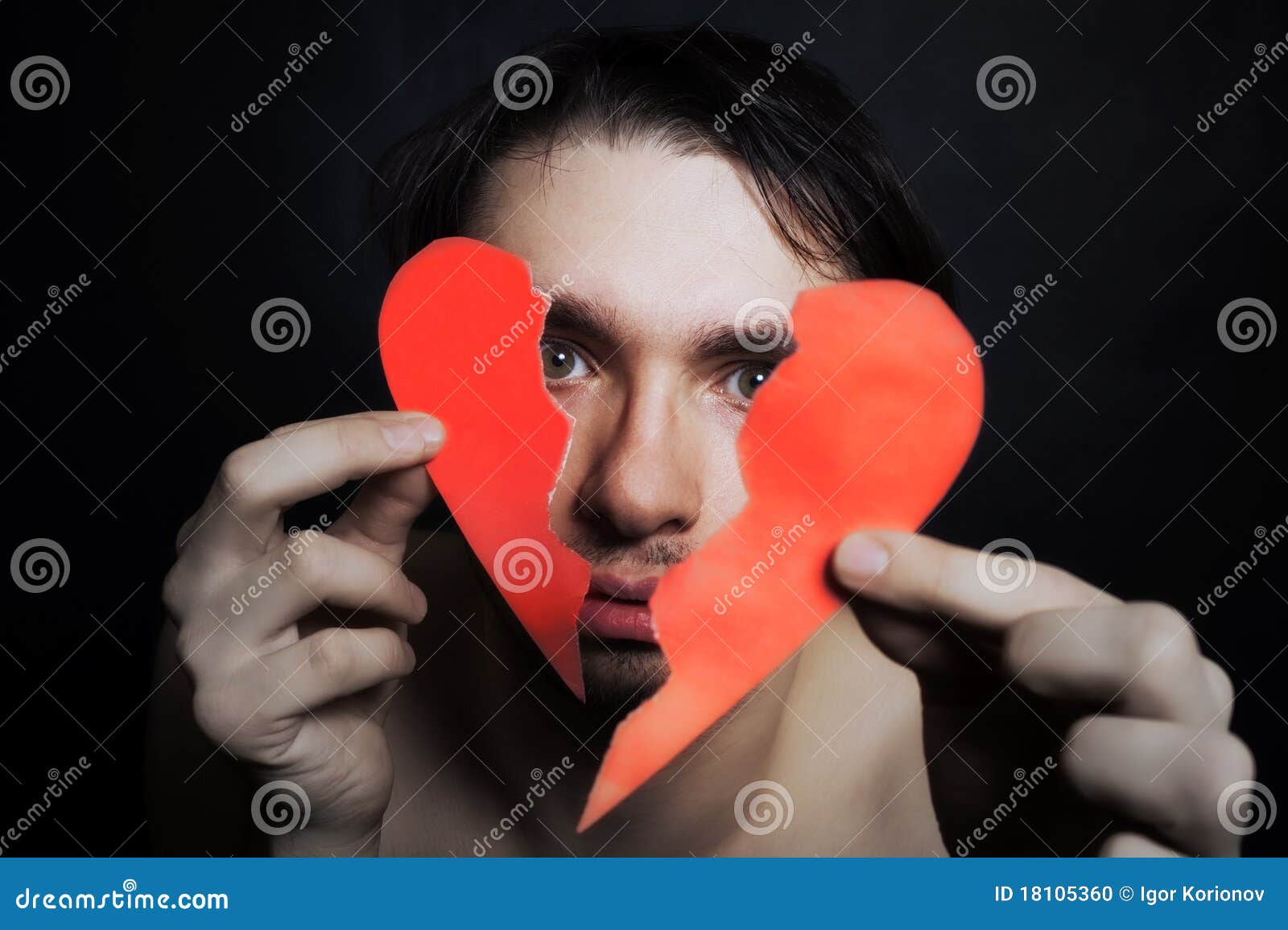 Face of Young Handsome Man with Broken Paper Heart Stock Photo - Image ...