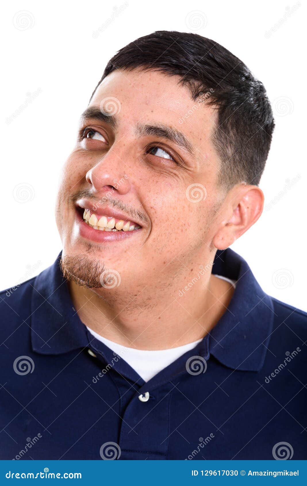 Face of Young Happy Hispanic Man Smiling while Thinking and Look Stock ...