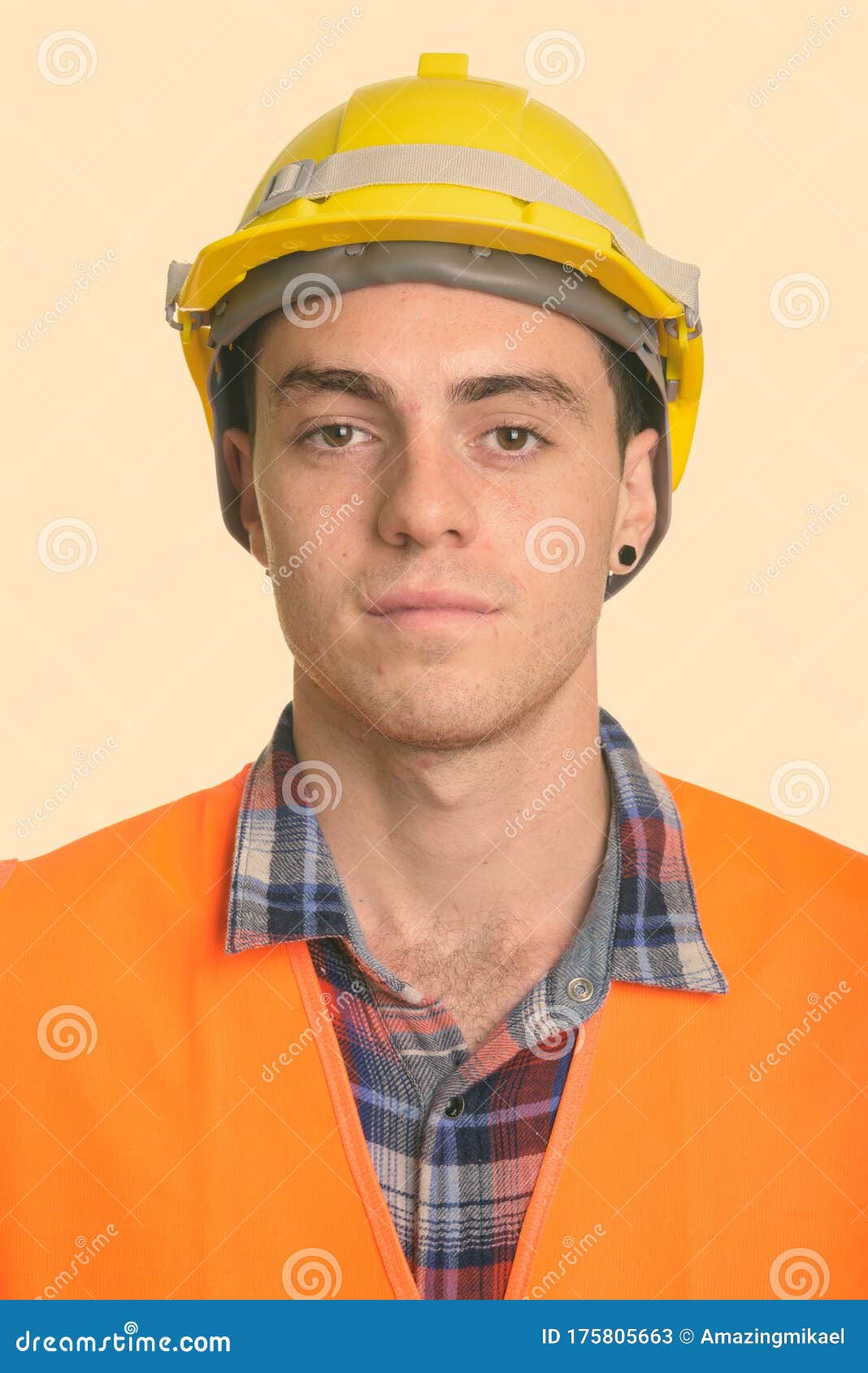 Face of Young Man Construction Worker Stock Image - Image of hard ...