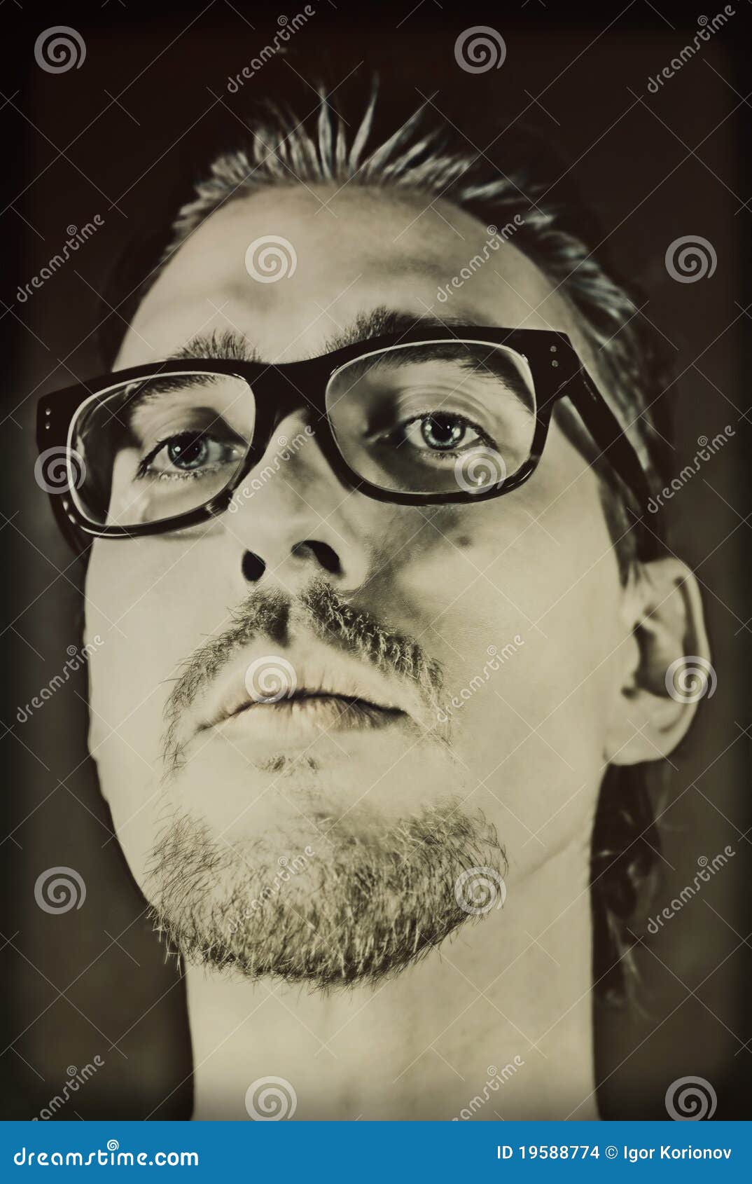 Face of Young Man in Glasses Stock Photo - Image of face, view: 19588774