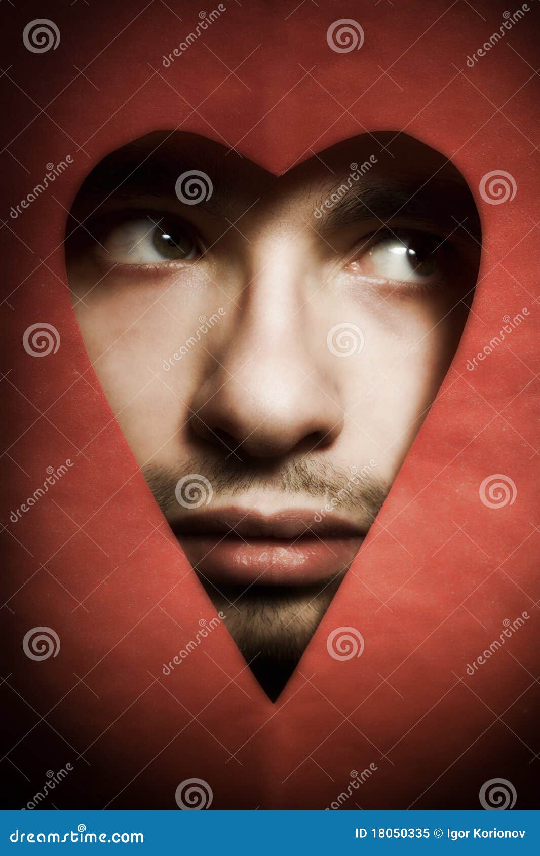 Face of Young Man Peering from Heart Stock Image - Image of eyed ...