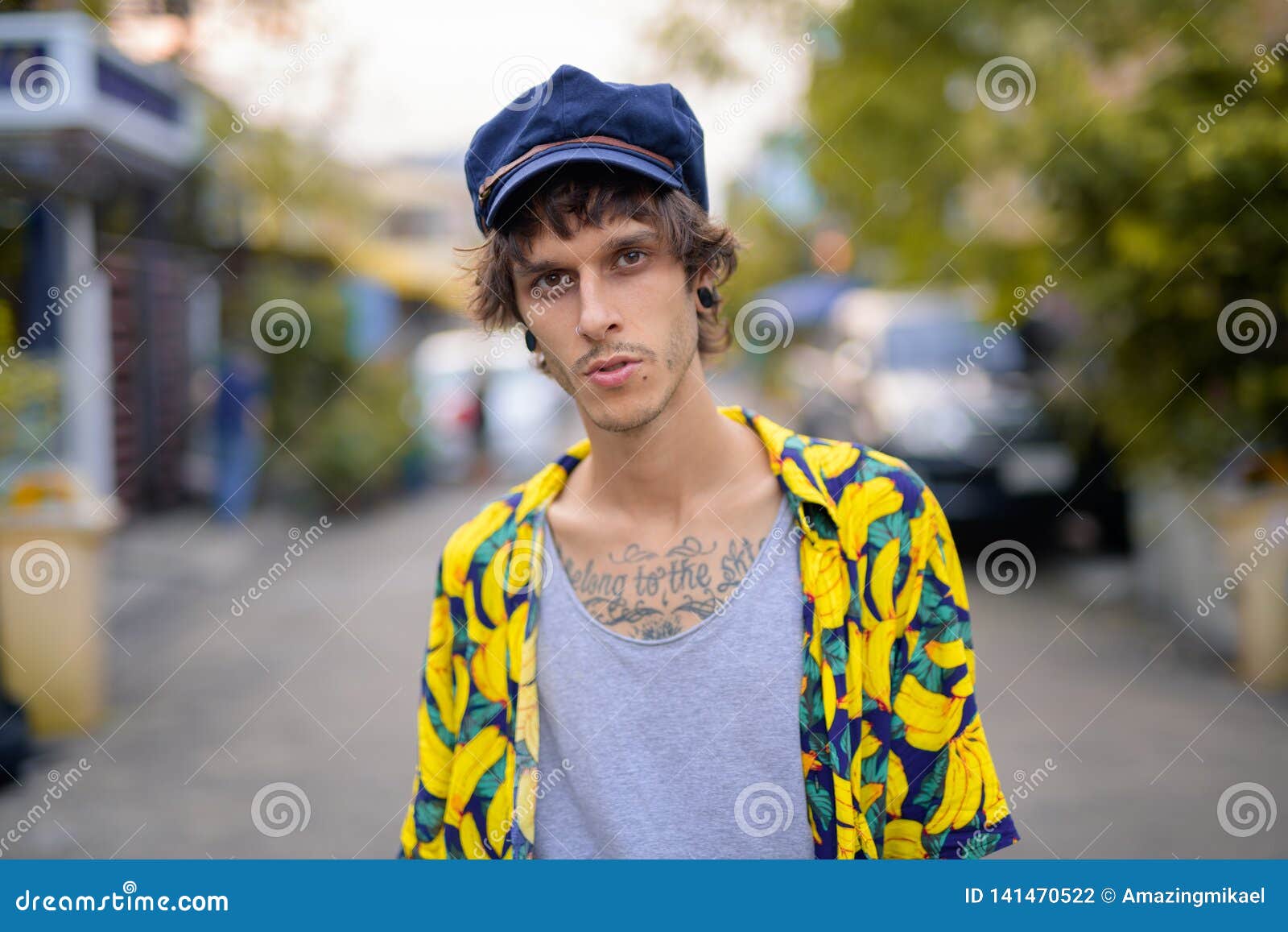 Face of Young Rebellious Man in the Streets Outdoors Stock Photo ...