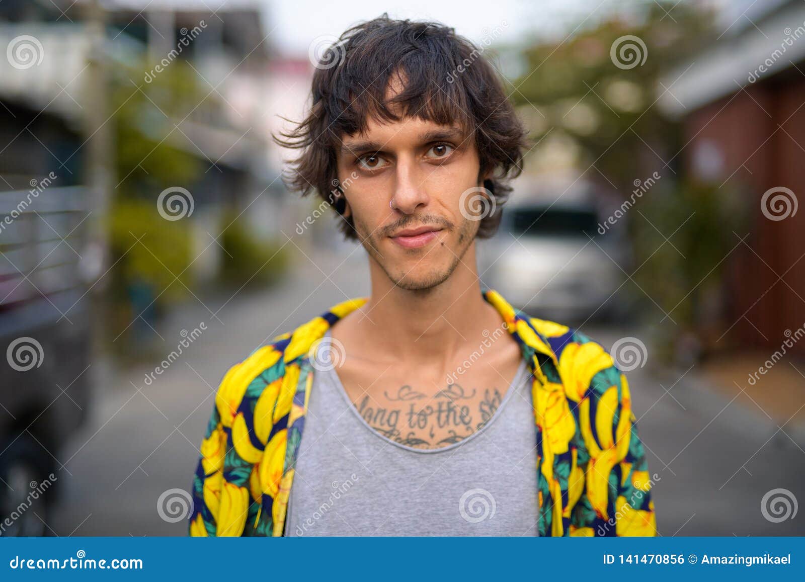 Face of Young Rebellious Man in the Streets Outdoors Stock Photo ...