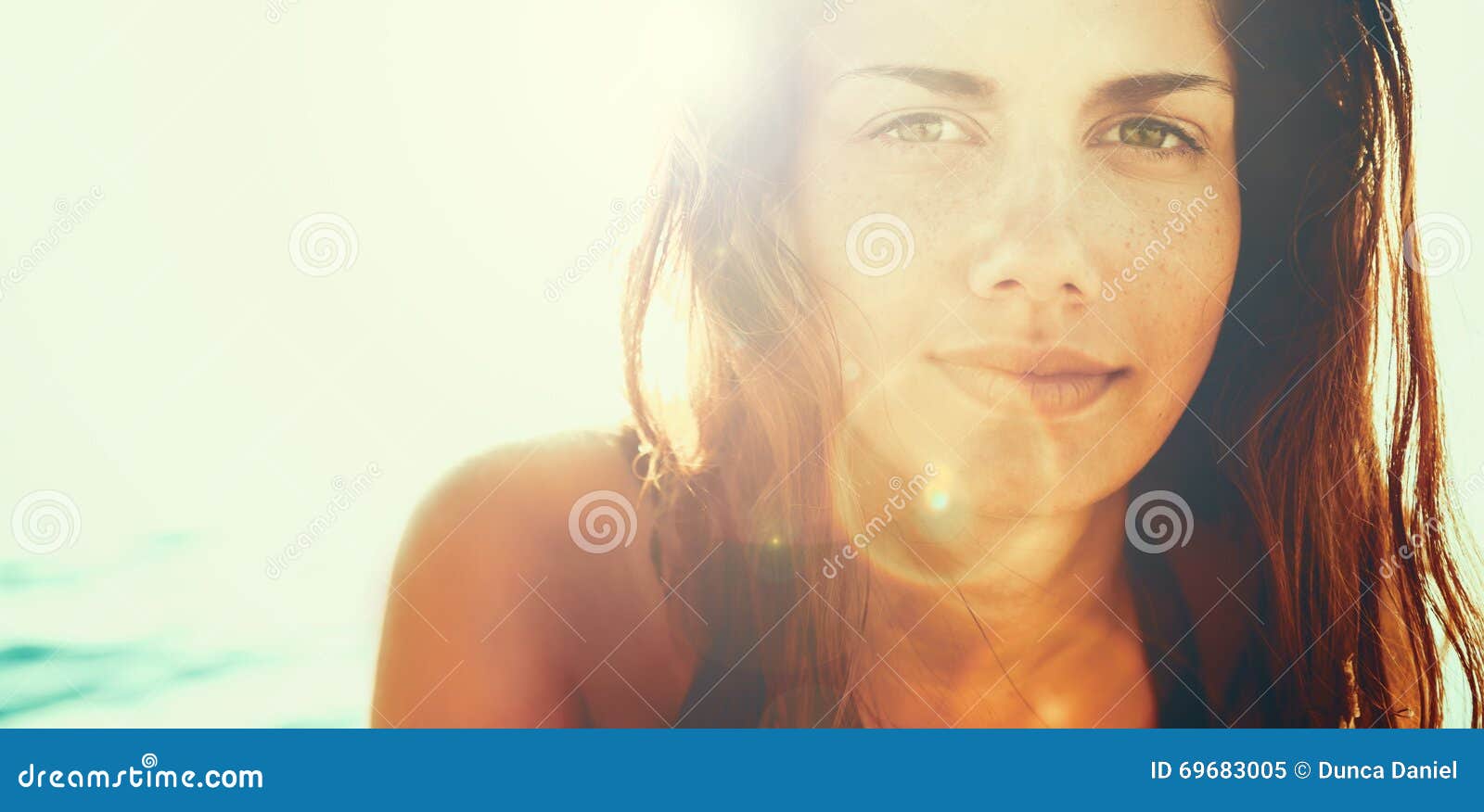 Face of Young Woman in Summer Sun Stock Image - Image of nature, ocean ...