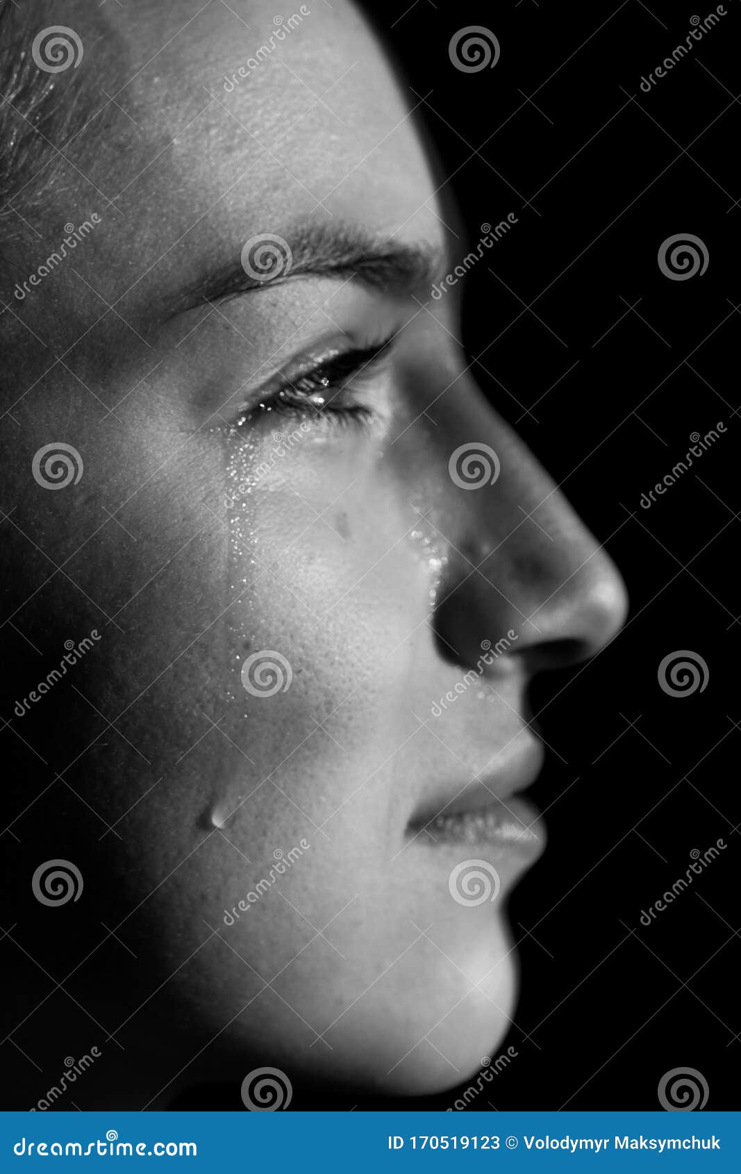 Face of Young Woman with Tear Drop Close Up Stock Image - Image of ...