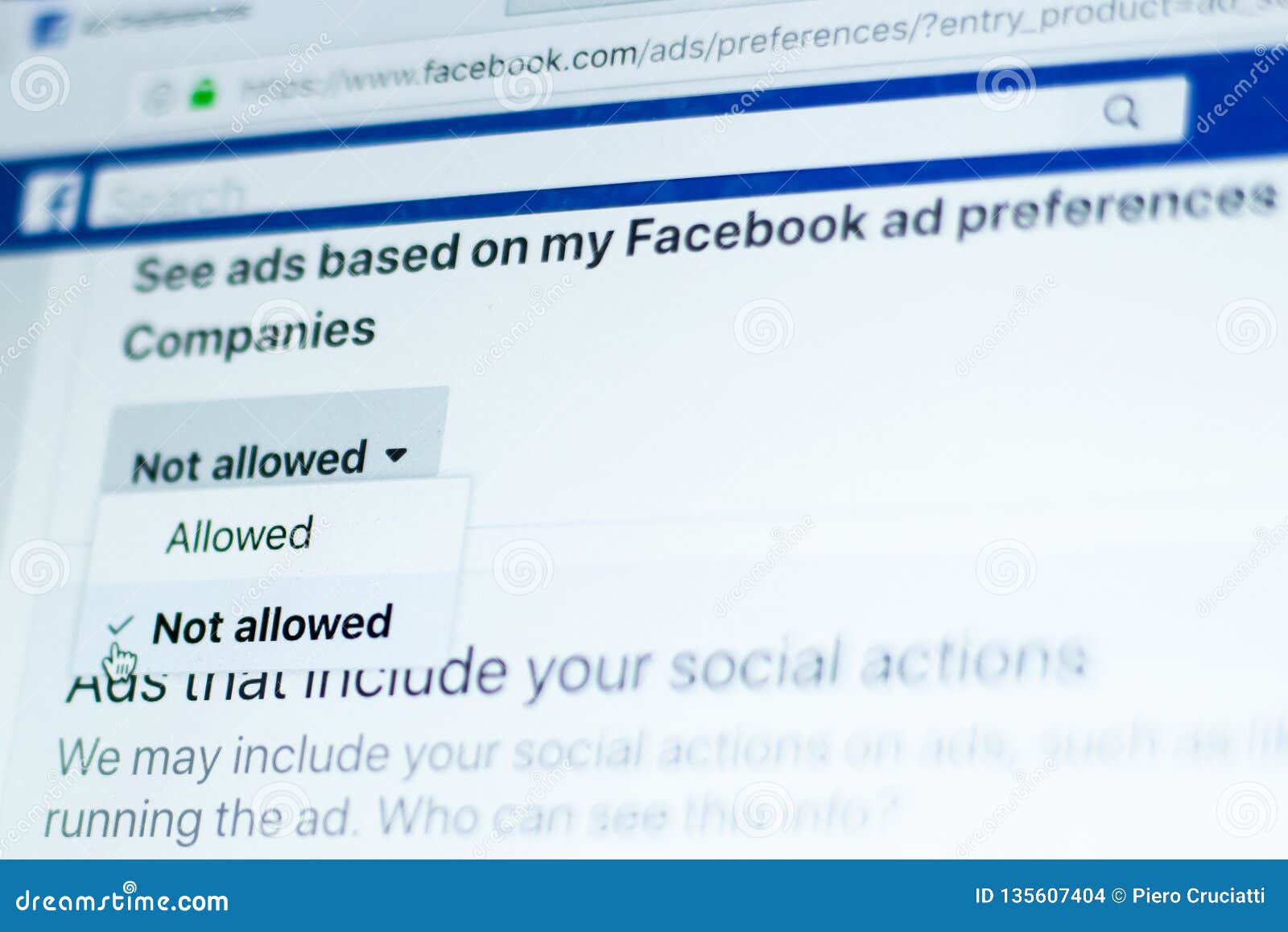 Facebook Ads Preferences - Choosing Not Allowed Editorial Stock Image ...