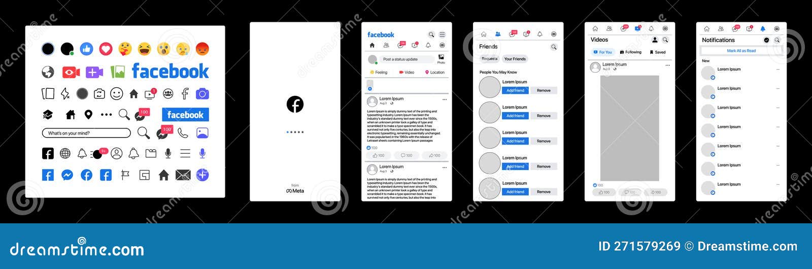 Facebook Design. Set Facebook Screen Social Media and Social Network ...