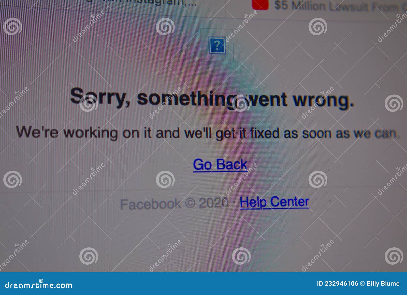 Facebook Error Message on Screen from Outage Front View Editorial Photo ...