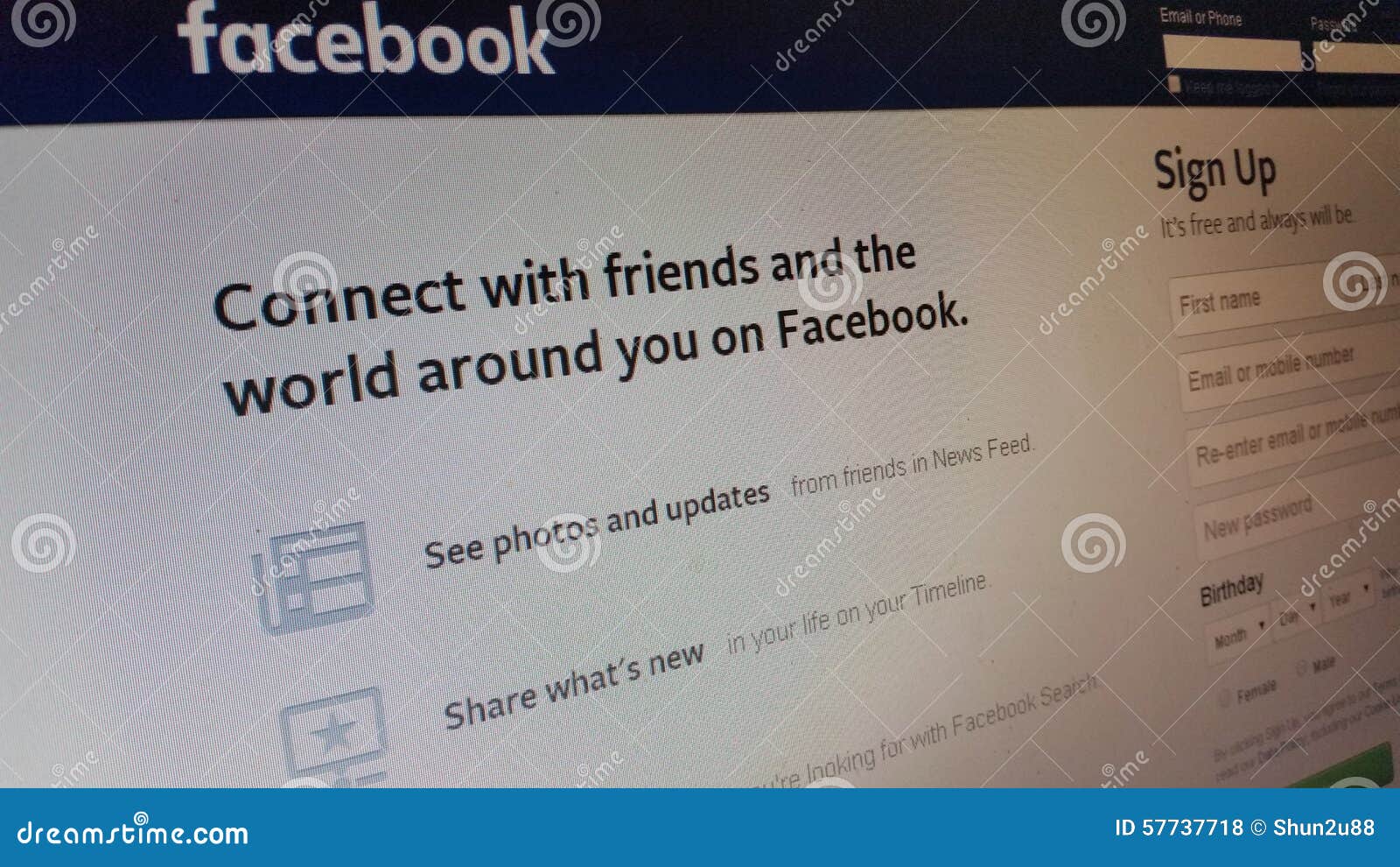 Facebook homepage editorial stock photo. Image of computer - 57737718