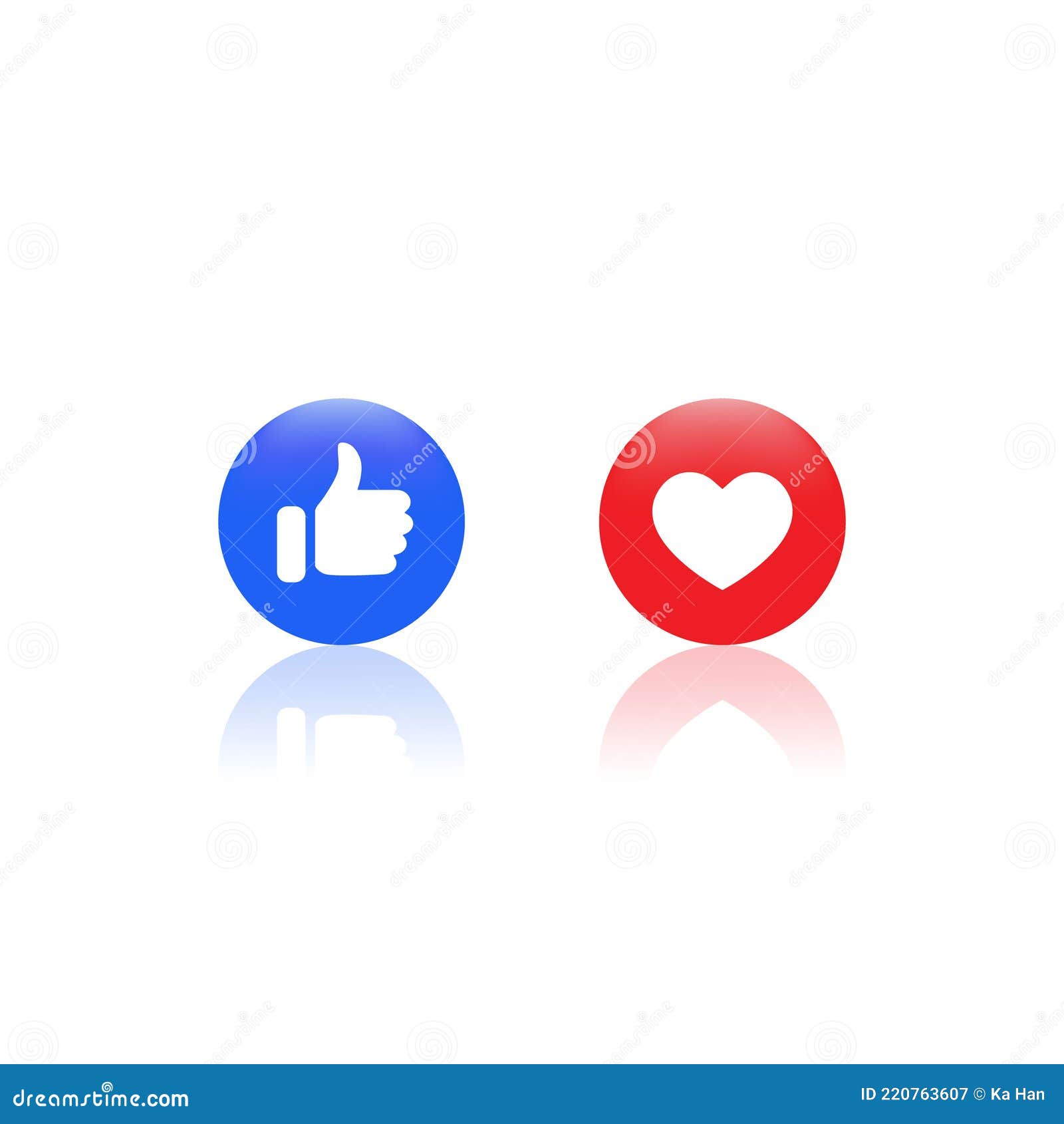 Facebook Like and Love Icon Vector in Flat Reflection Style Stock ...