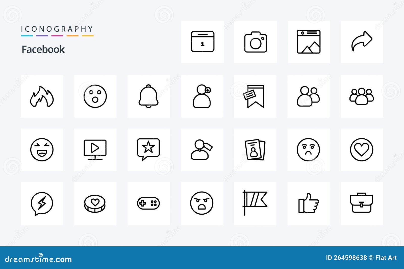 25 Facebook Line icon pack stock vector. Illustration of heating ...