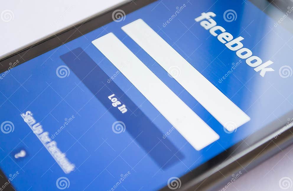 Facebook Log-in on Smart Phone Editorial Stock Image - Image of address ...