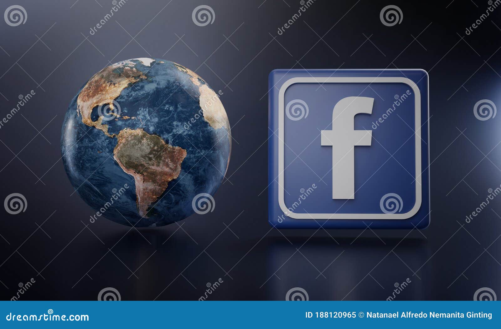 Facebook Logo beside Earth 3D Rendering. Top Apps Concept Editorial ...