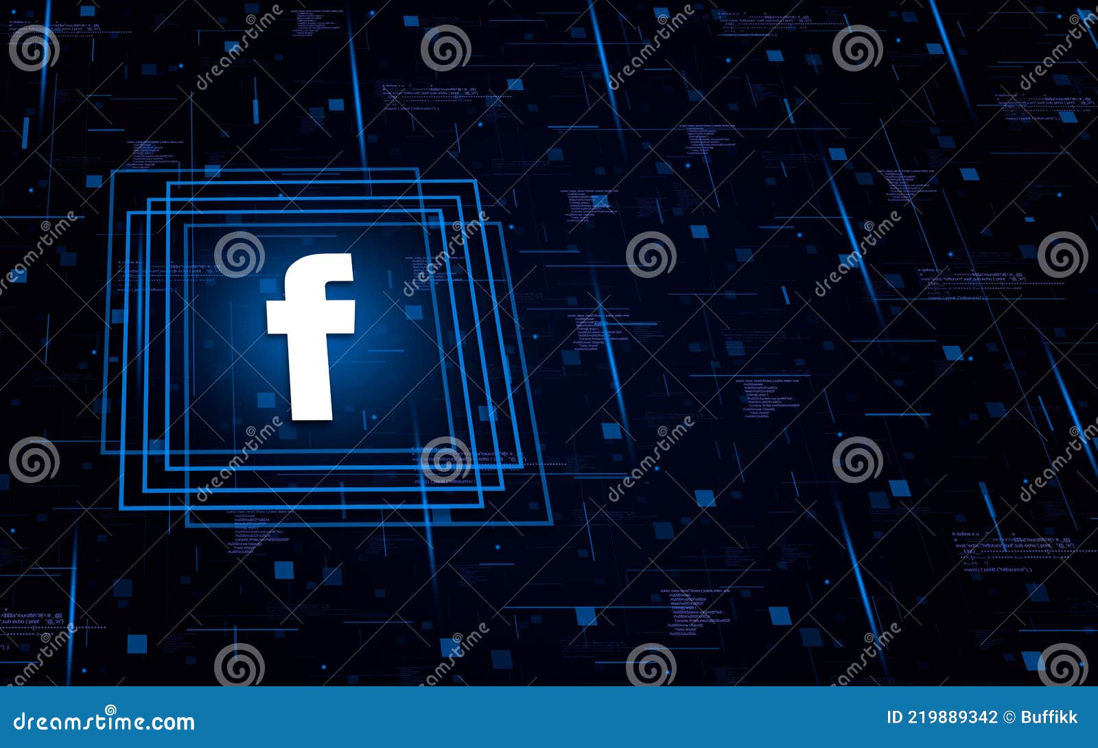 Facebook Logo Icon on Technological Background with Code Elements ...