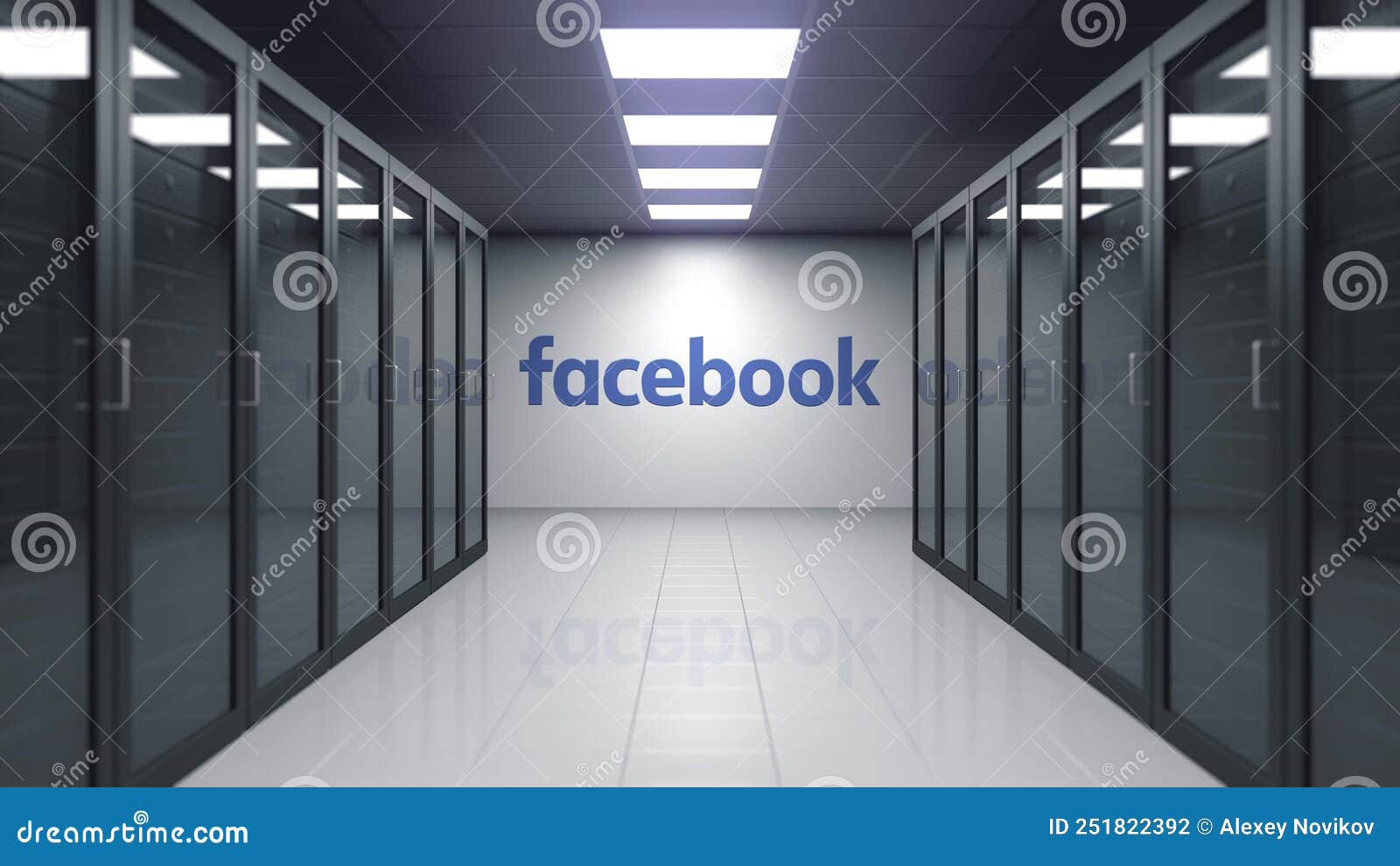 Facebook Logo on the Wall of the Server Room. Editorial 3D Rendering ...