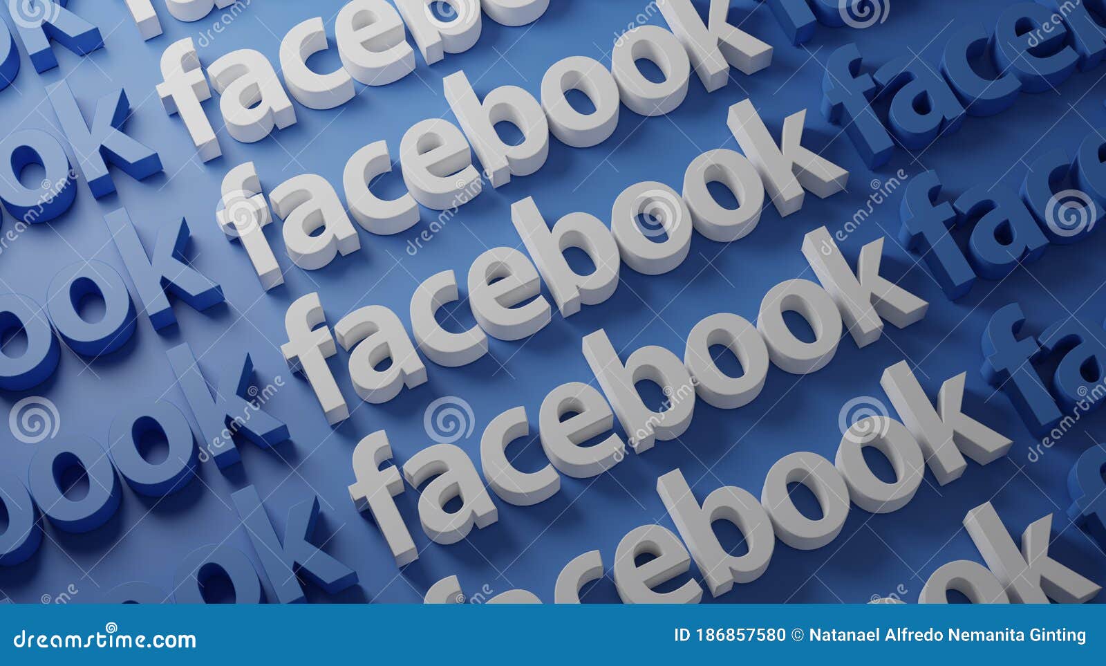 Facebook Multiple Typography on Blue Wall 3D Rendering Editorial Image ...