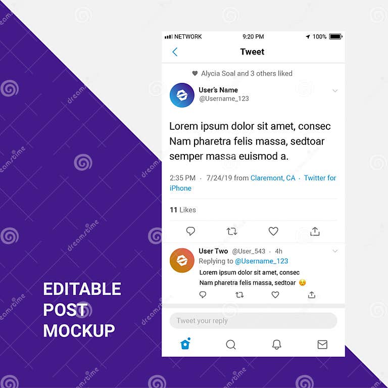 Fully Editable Twitter Tweet Mockup Stock Vector - Illustration of ...