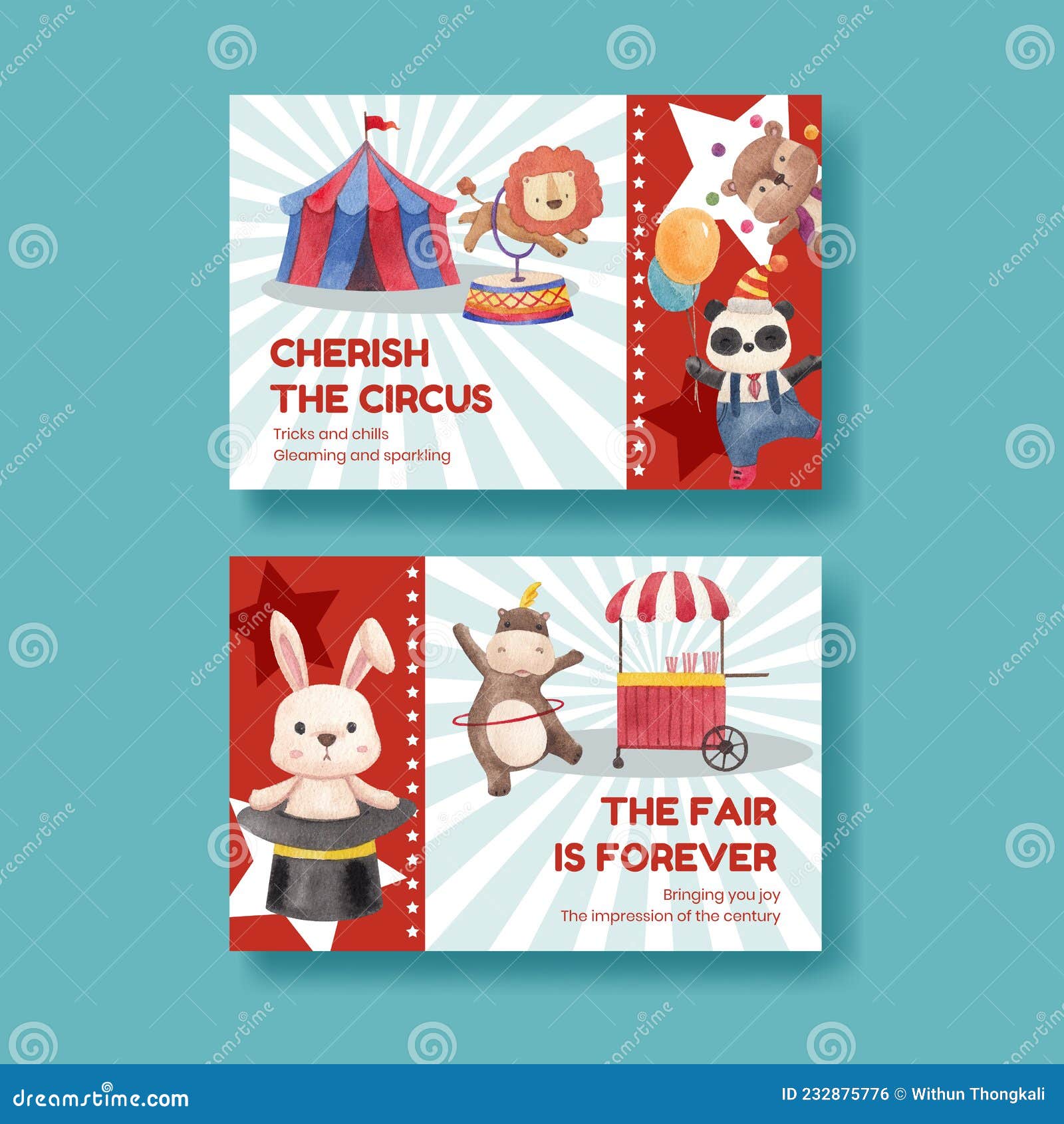 Facebook Template with Circus Funfair Concept,watercolor Style Stock ...