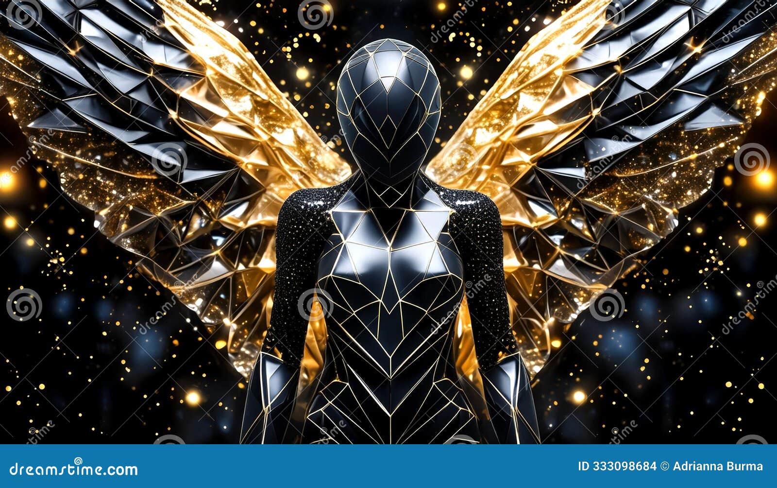 Faceless Angel with Wings Spread Made of Sparkly Geometric Black and ...