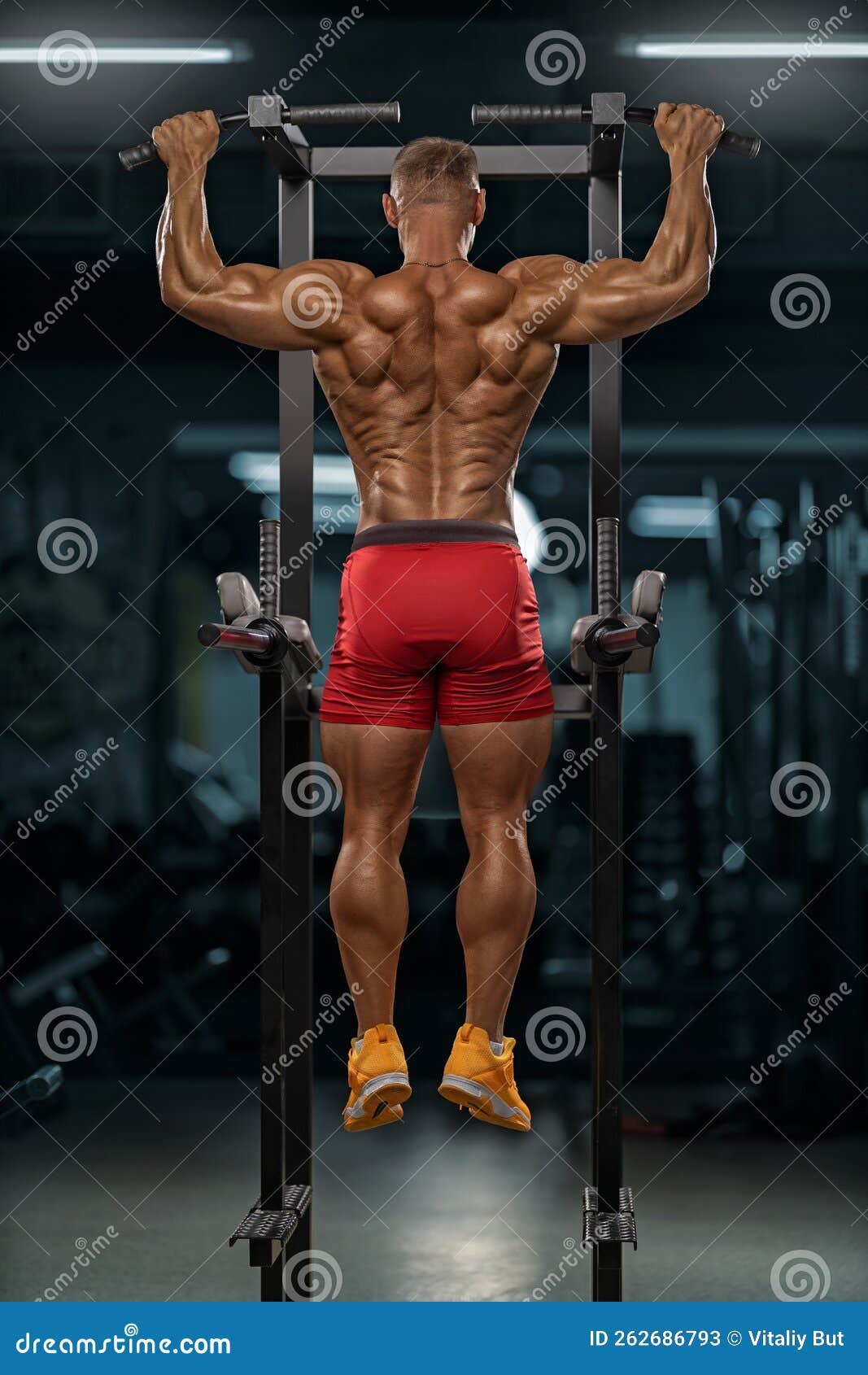 Faceless Athletic Man Pulls Up on the Crossbar in Full Growth Stock ...