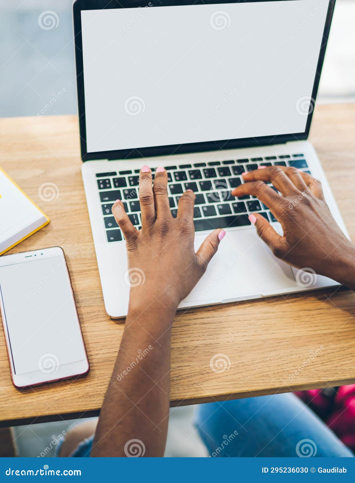 Faceless Black Person with Devices in Cafe Stock Photo - Image of body ...