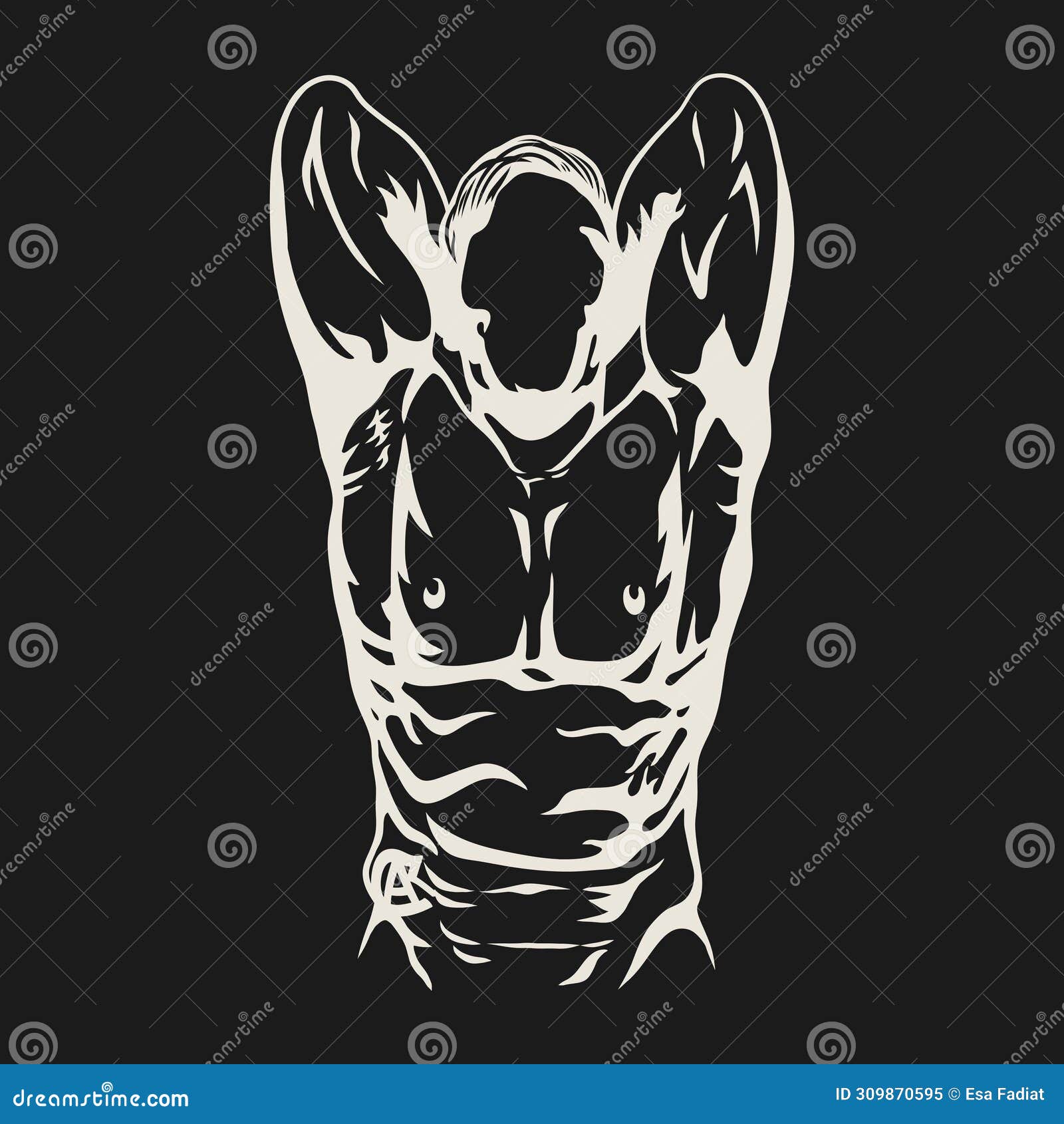 Faceless Bodybuilder Black and White Vector Silhouette Stock Vector ...