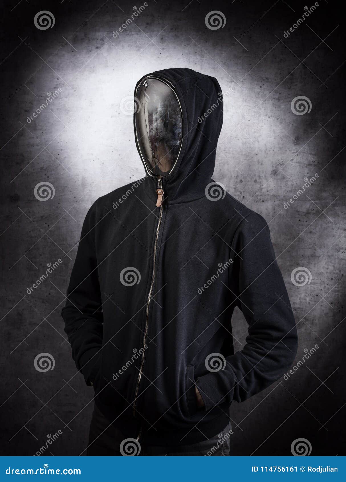 Faceless Character with the Mirror Mask on Grey Background. Stock Image ...