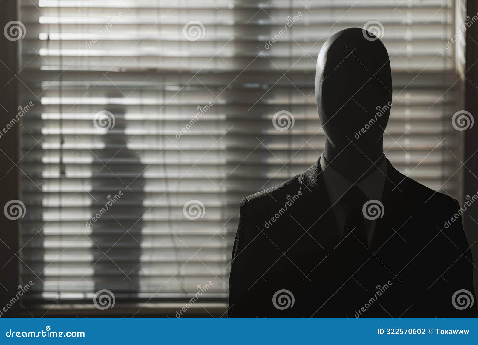 Faceless Figure With Shadow Silhouette Through Blinds Stock Photo ...