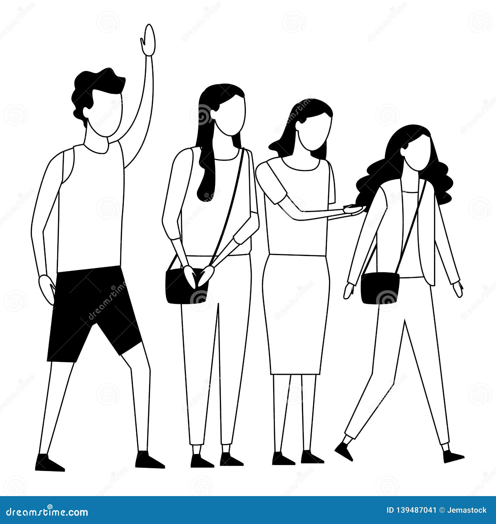 Faceless Group People Black and White Stock Vector - Illustration of ...