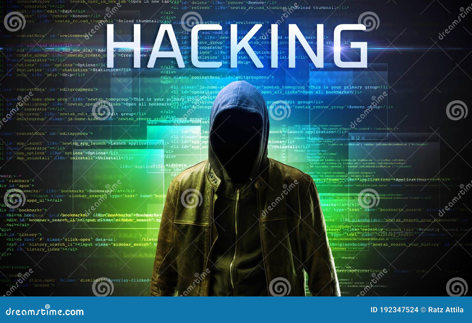 Faceless Hacker on Code Background Stock Photo - Image of mysterious ...