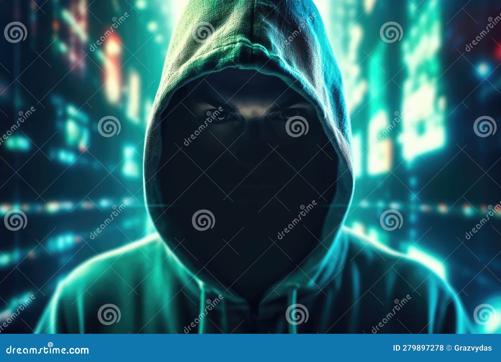 Faceless Hacker Standing in a Dark Server Room.AI Generated Stock ...