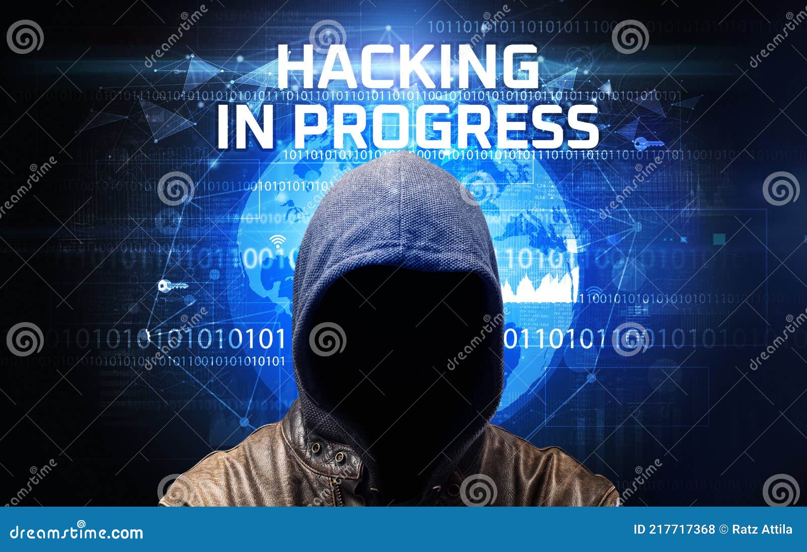Hacker With Progress Bar On Laptop In Dark Room Stock Photo ...