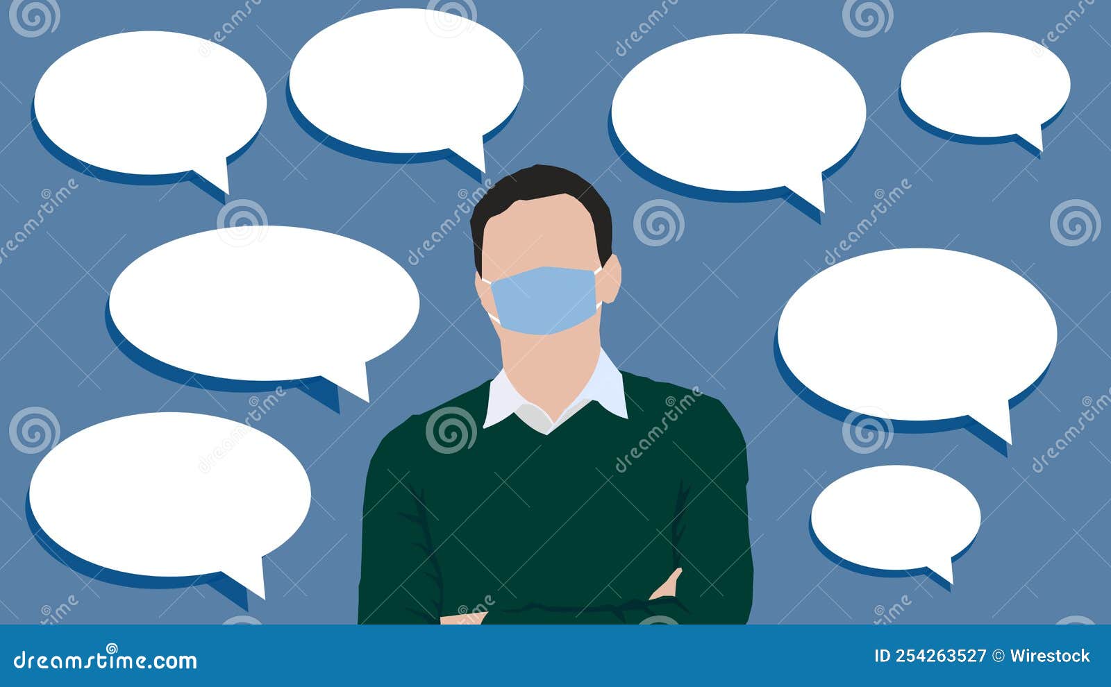 Faceless Male Character in a Mask with Speech Bubbles Around Him on ...
