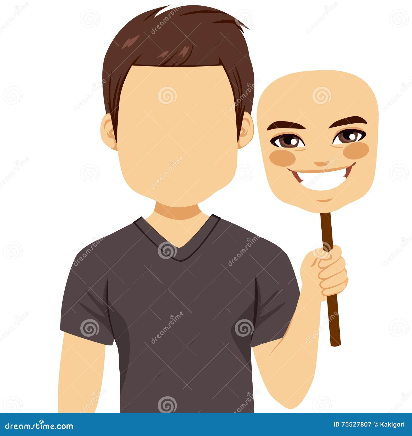 Faceless Man Holding Happy Mask Stock Vector - Illustration of faceless ...