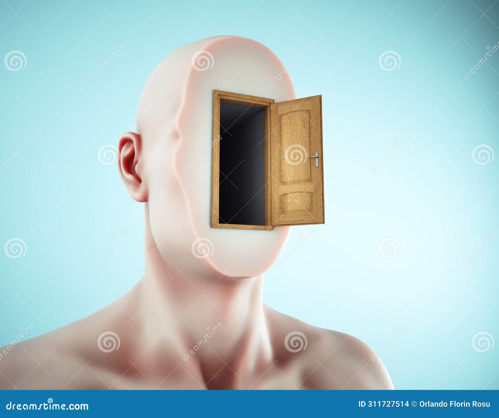 Faceless Man with an Opened Door on Head Stock Illustration ...