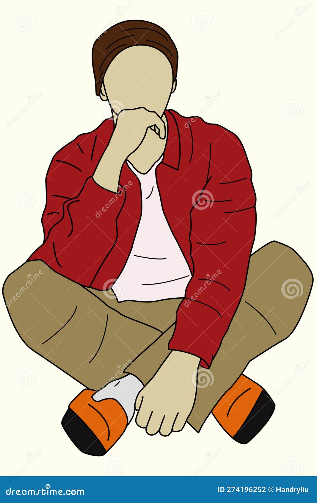A Faceless Man with Red Jacket Sit and Think Stock Illustration ...