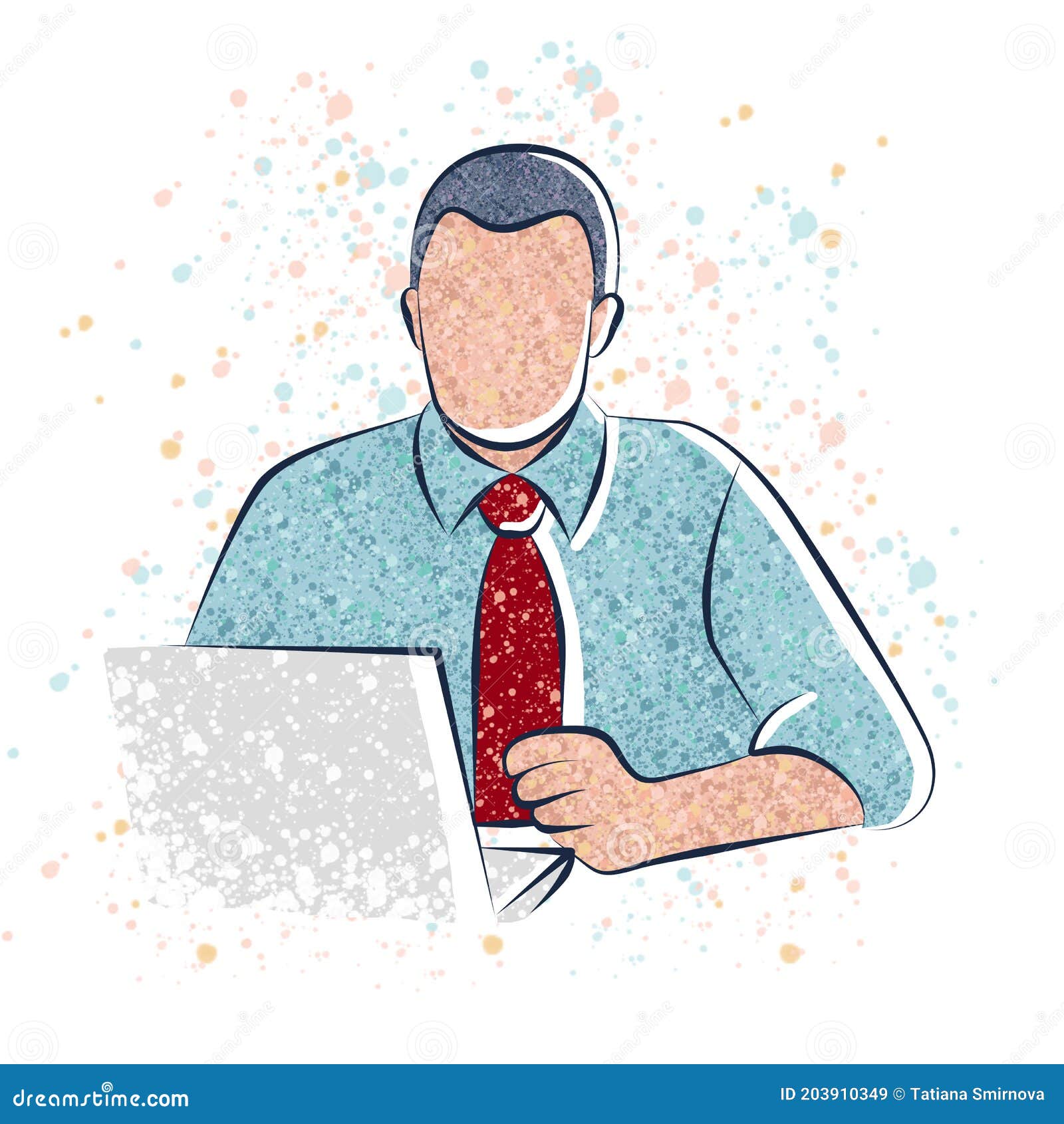 A Faceless Office Worker in a Red Tie is Working at a Computer Stock ...