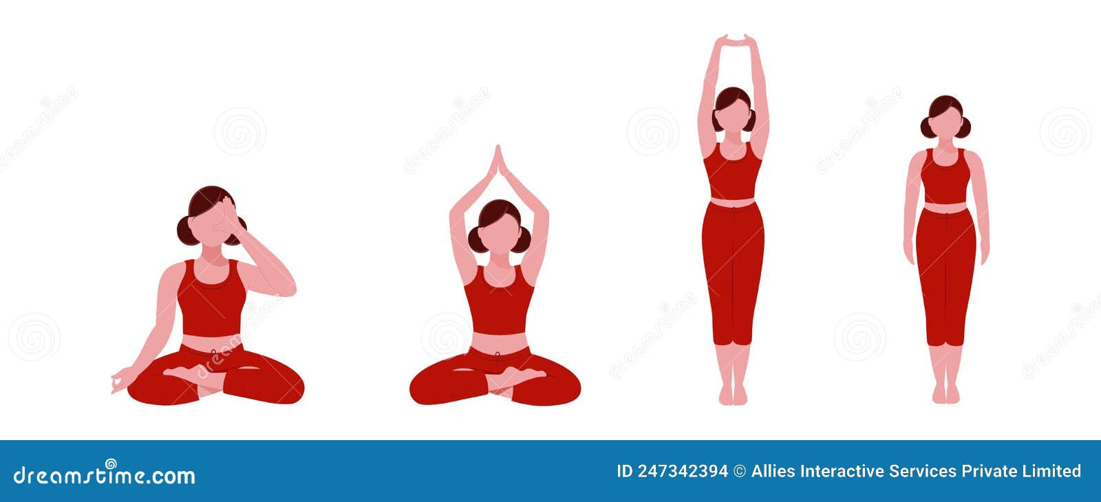 Faceless Teenager Girls Doing Exercise in Four Stock Illustration ...