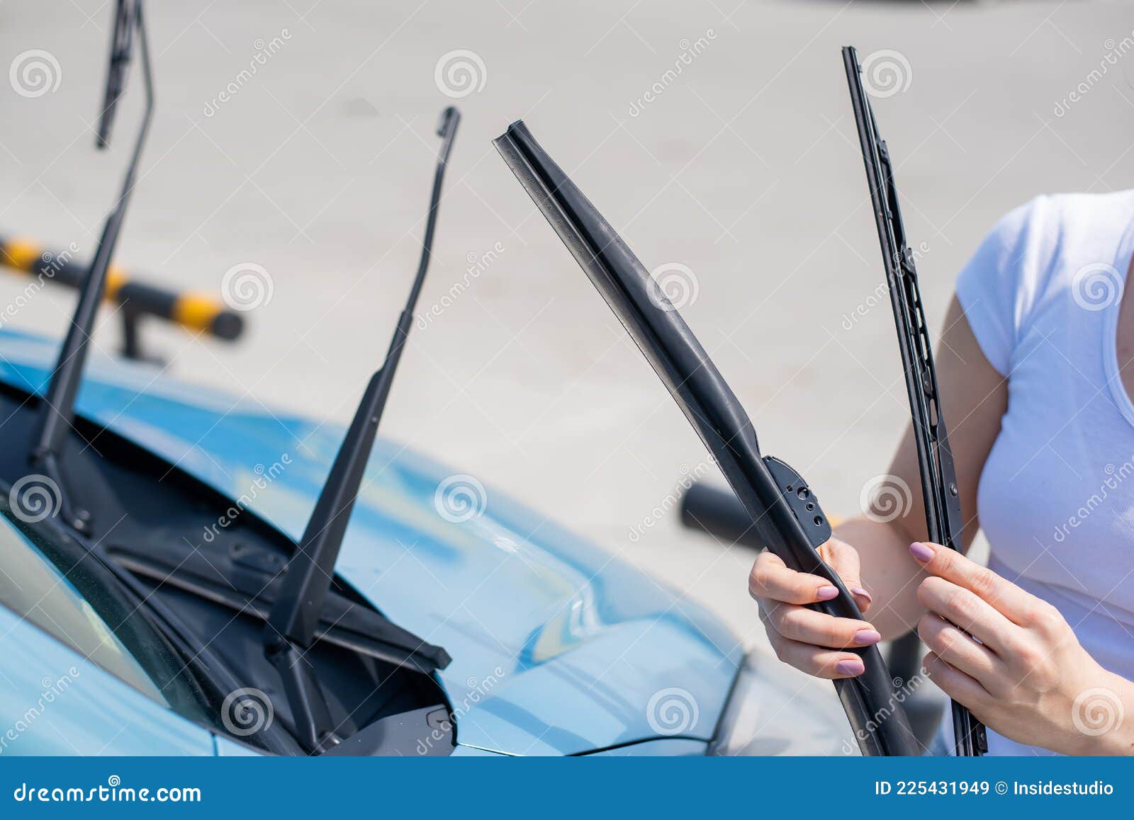 Faceless Woman Changing Car Windshield Wipers. Stock Image - Image of ...