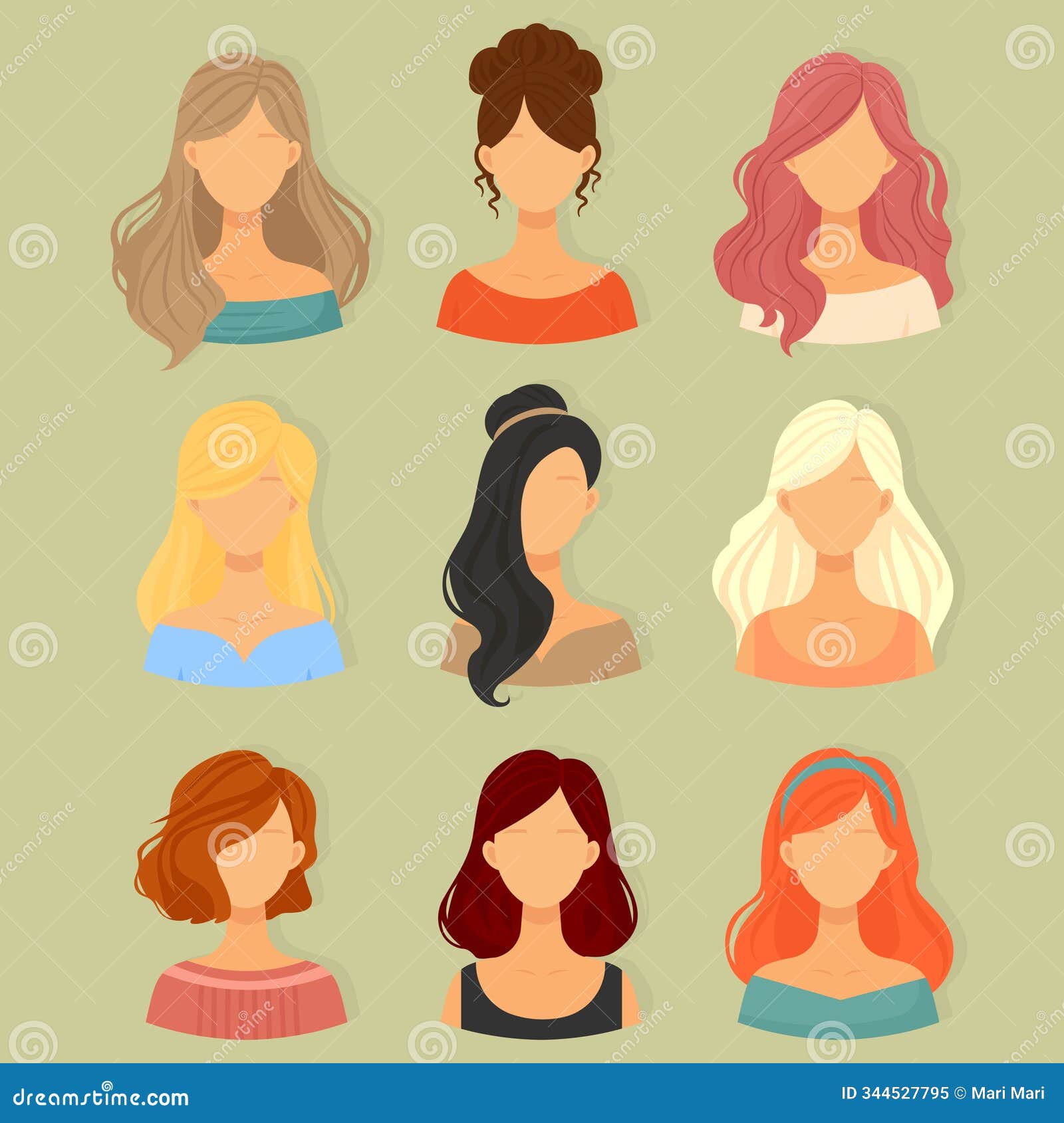 Faceless Woman Hairstyles Set Flat Design Stock Vector - Illustration ...